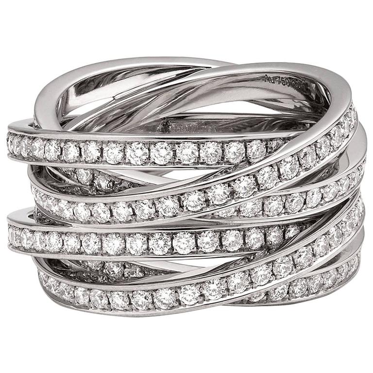 Diamond Gold Multi-Row Interlocking Ring at 1stDibs