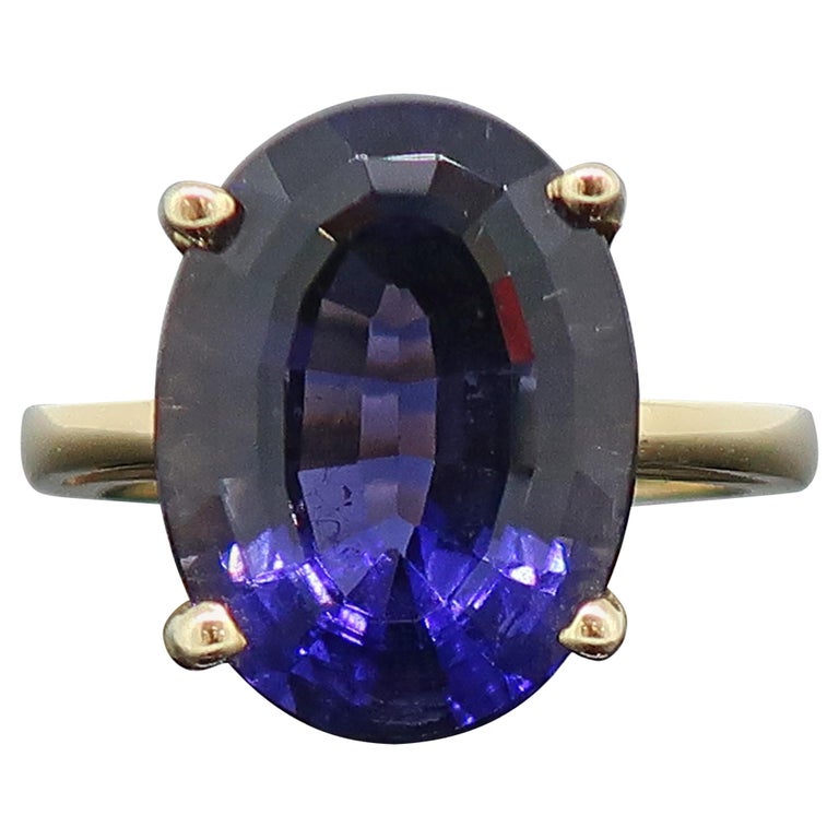 Oval Iolite Solitaire Ring 14 Karat Yellow Gold at 1stDibs