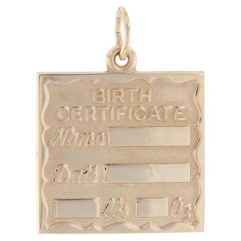 Yellow Gold Engravable Birth Certificate Charm, 14k New Baby Keepsake ...