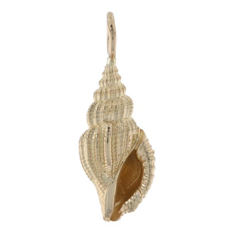 Yellow Gold Seashell Pendant, 14k Ocean Beach Textured Charm For Sale ...