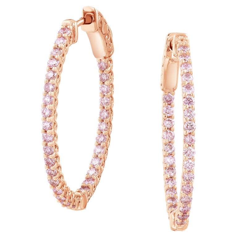 Pink Diamond Inside and Outside Rose Gold Hoops For Sale at 1stDibs