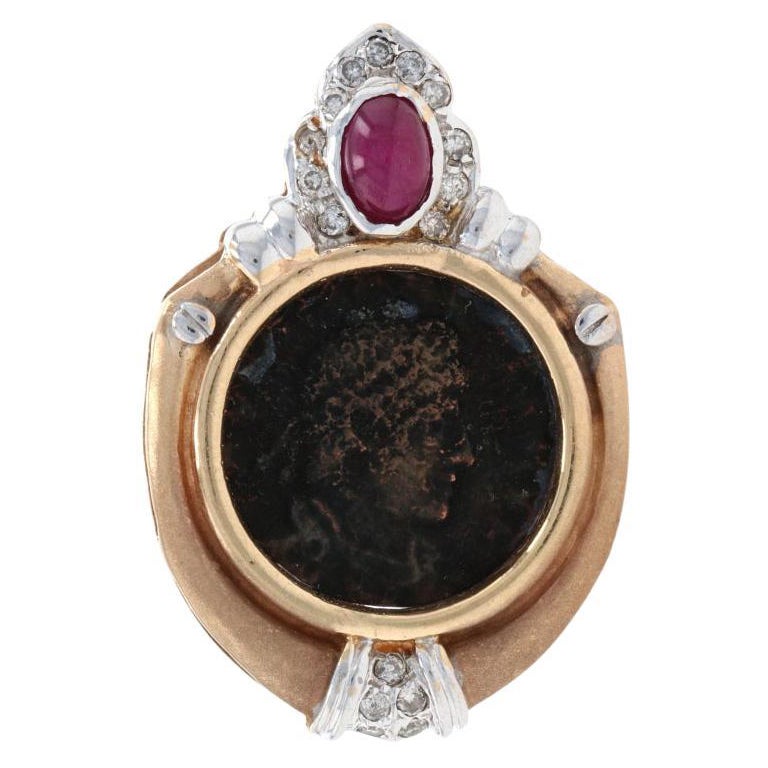 Yellow Gold Ruby and Diamond Ancient Coin Pendant, 14k Oval Cabochon ...