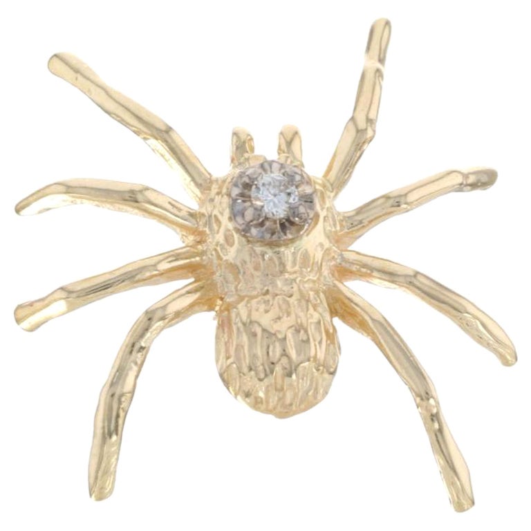 Yellow Gold Diamond Spider Pendant, 14k Round Brilliant Cut Textured ...