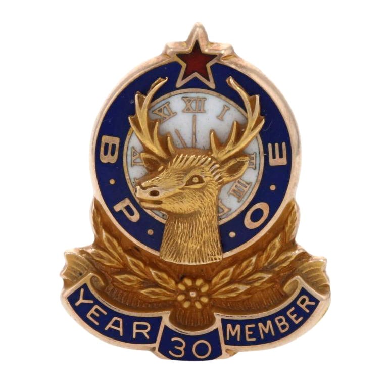 Yellow Gold 30 Year Member Elks Lapel Pin, 10k Enamel BPOE For Sale at ...