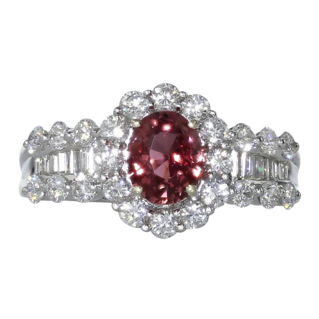 1.29ct Natural Pink Sapphire 18K White Gold Ring For Sale at 1stDibs