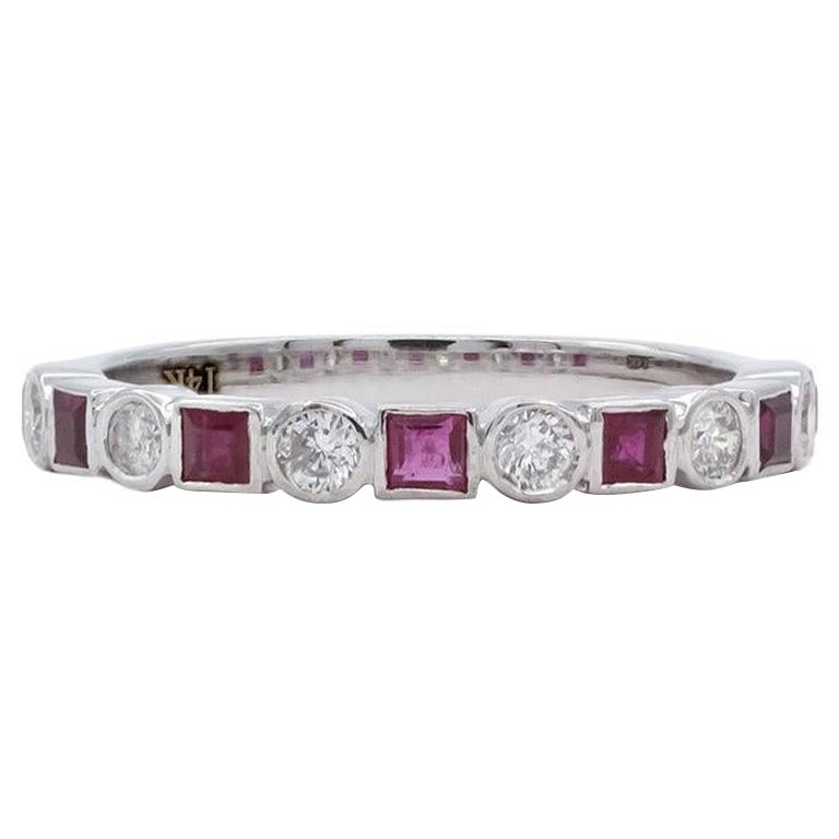 14k White Gold Ruby and Diamond Fashion Stacking Ring For Sale at 1stDibs