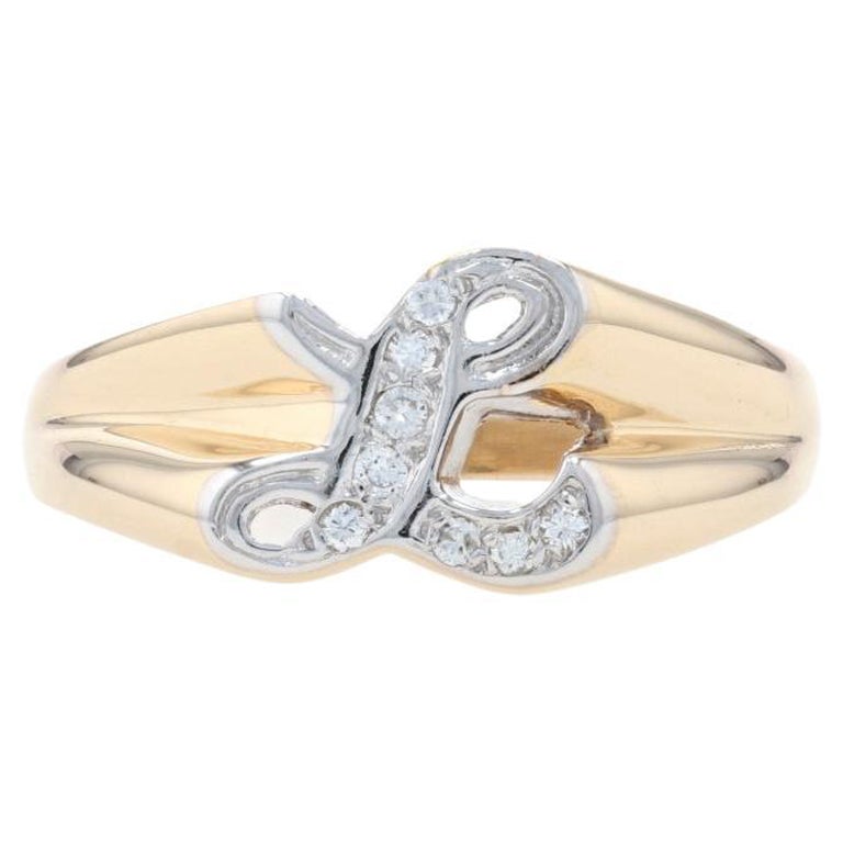 Yellow Gold Diamond Initial L Signet Ring, 14k Script Monogram Letter ...