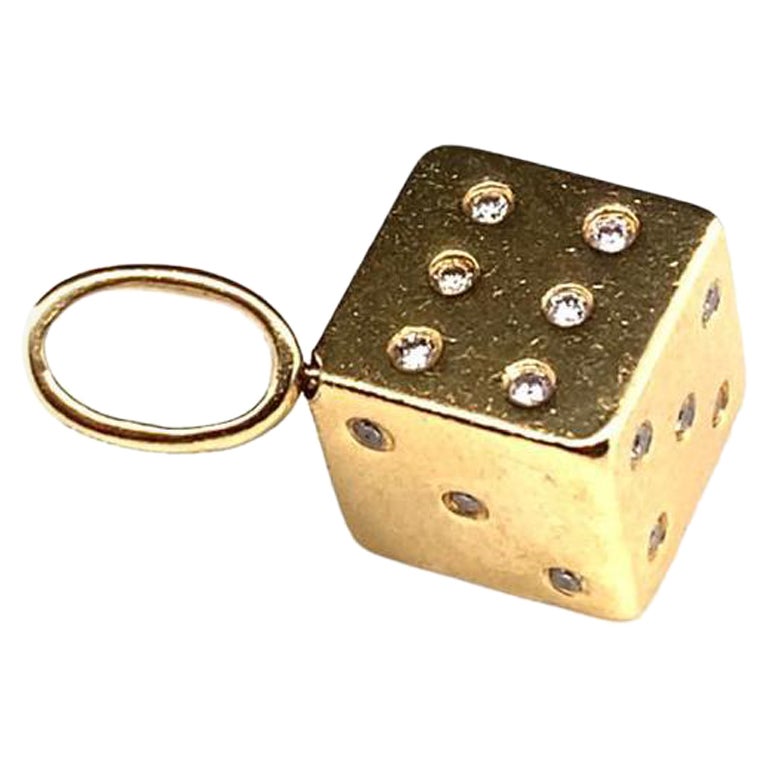 Diamond Dice Charm 18 Karat Yellow Gold For Sale at 1stDibs