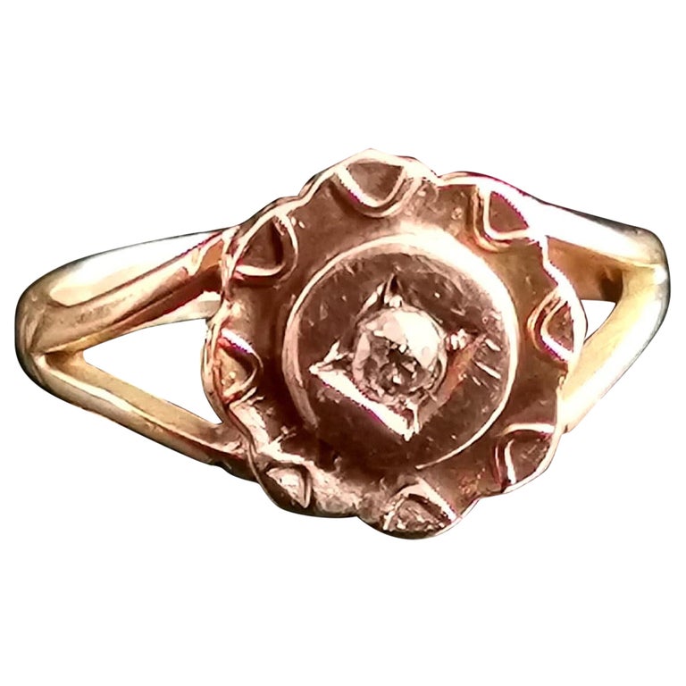 Antique Diamond Signet Ring, 18 Karat Yellow Gold, Edwardian at 1stDibs
