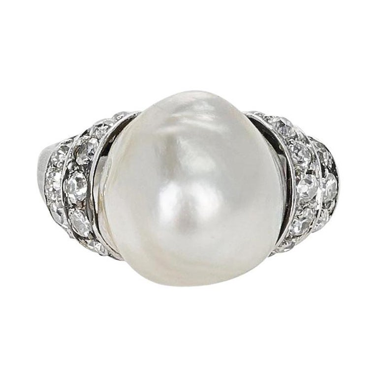 Victorian Natural Pearl Ring with Diamonds For Sale at 1stDibs