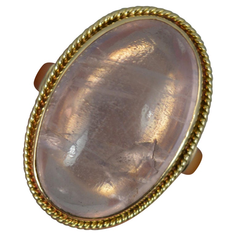Large Rose Quartz Solitaire 14ct Gold Statement Ring For Sale at 1stDibs
