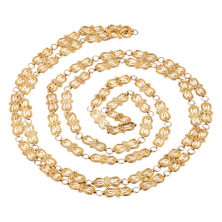 Antique Long Gold French Necklace at 1stDibs