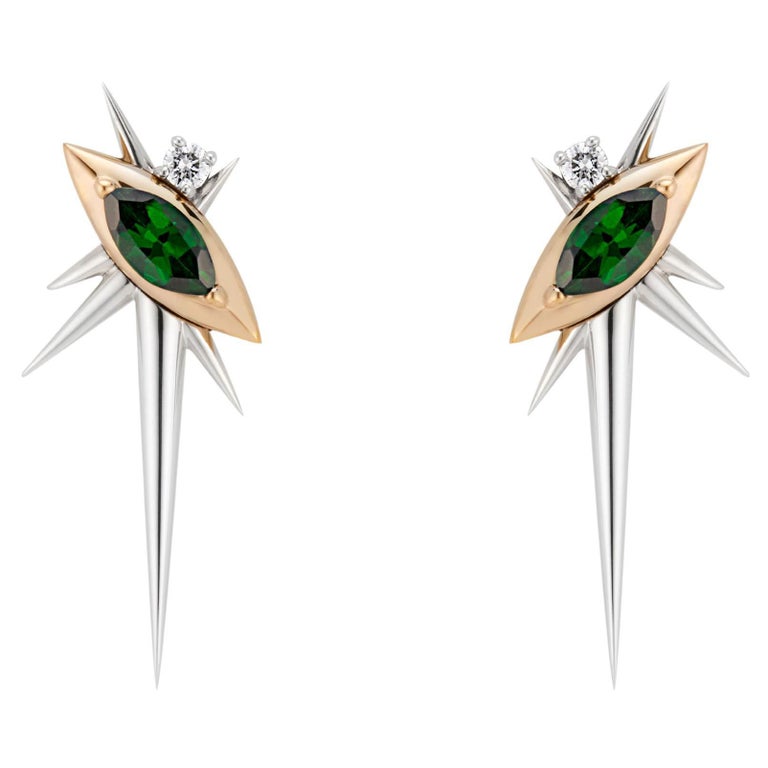 14K White and Yellow Gold, Tsavorite and Diamond Drop Earrings by ...