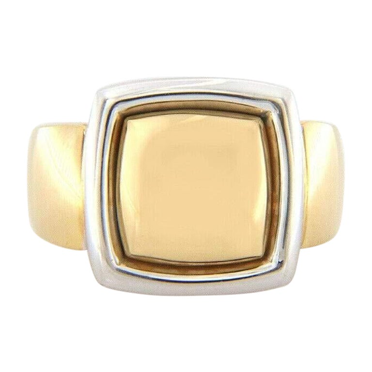Two Tone Polished Square Bezel Ring in 18K Gold For Sale at 1stDibs