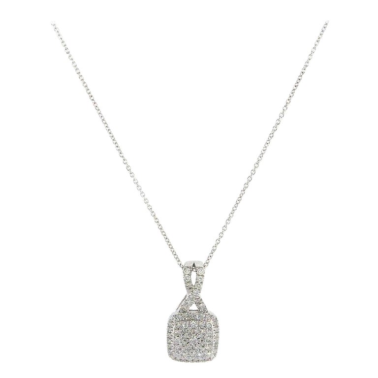 0.50ctw Diamond Square Frame Cluster Pendant Necklace in 14K White Gold ...