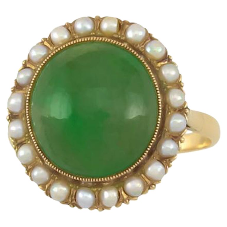 Certified Natural Green Jadeite Jade Diamond Gold Naturalistic Ring at ...