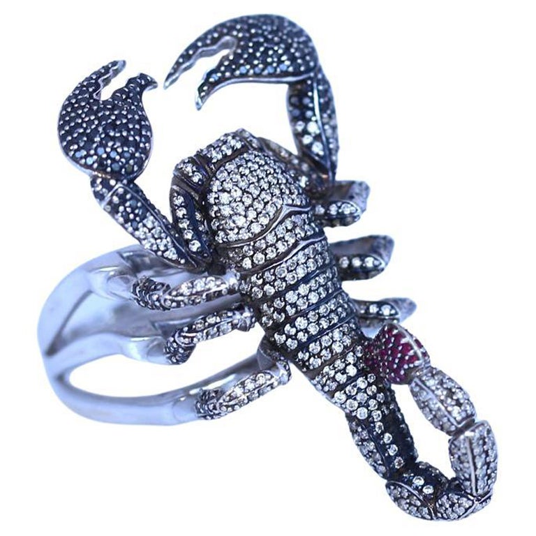 Scorpion Diamonds Rubies Ring White Gold, 2000 For Sale at 1stDibs