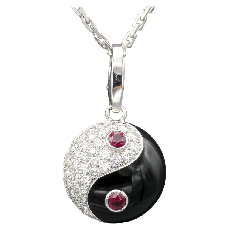 Cartier Diamond Ruby 18 Karat White Gold Yin Yang Charm at 1stDibs