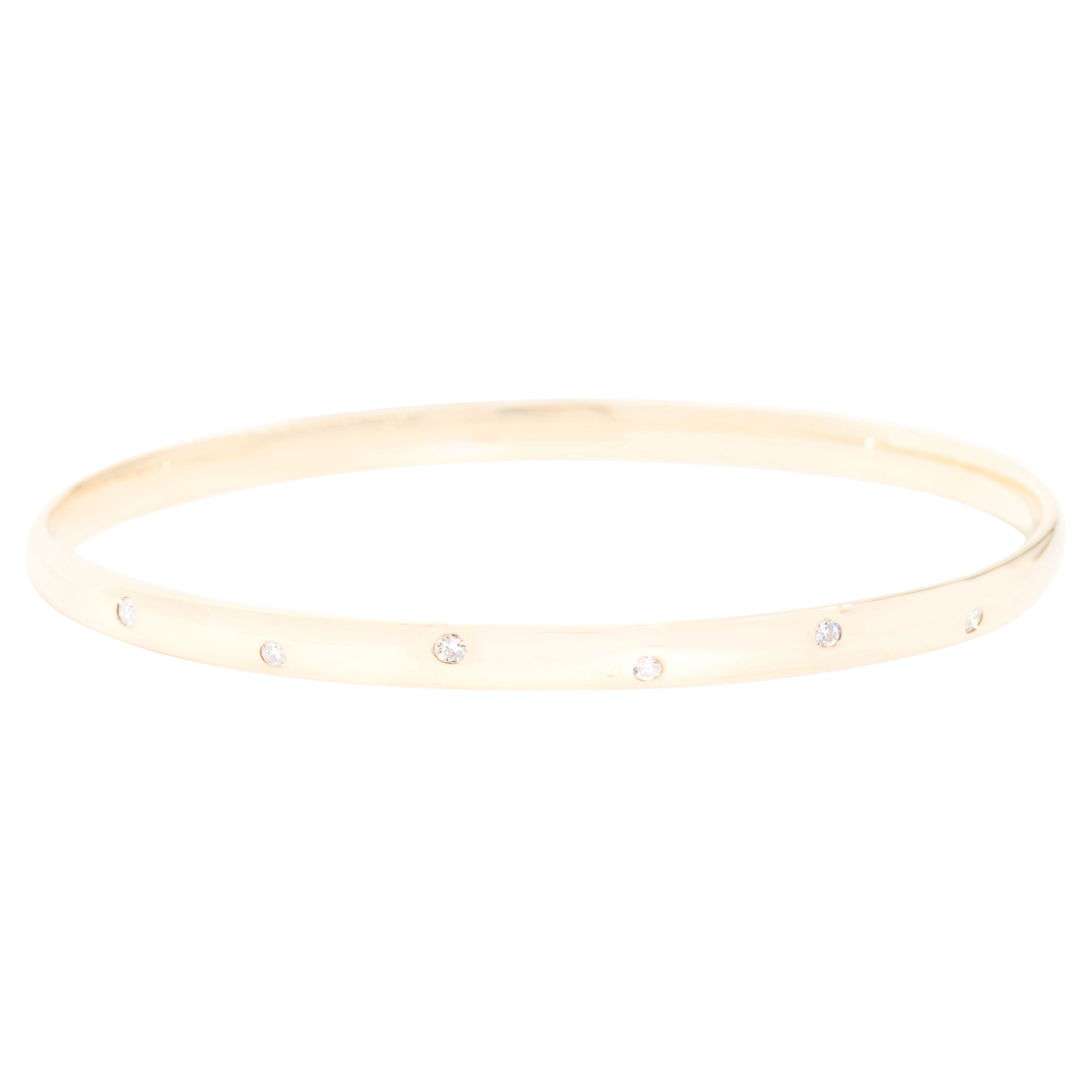Round Brilliant Diamond Hammer Set Solid Oval Bangle in 9 Carat Yellow ...