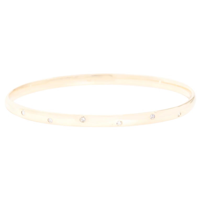 Round Brilliant Diamond Hammer Set Solid Oval Bangle in 9 Carat Yellow ...