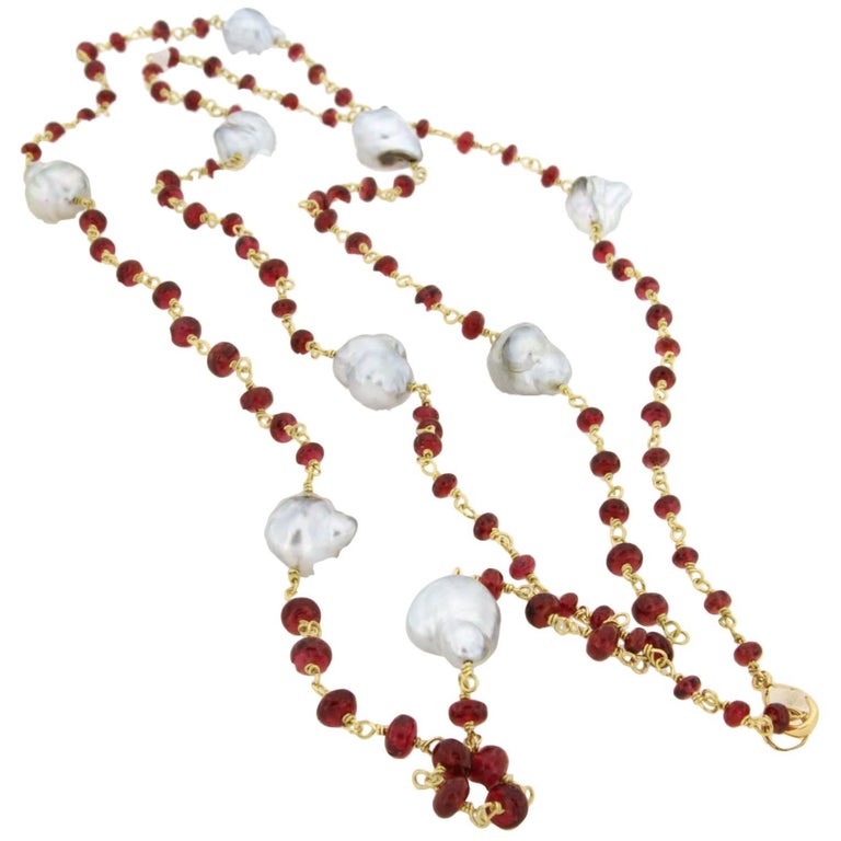 Alex Jona Burmese Red Spinel Baroque South Sea Pearl 18 Karat Gold ...