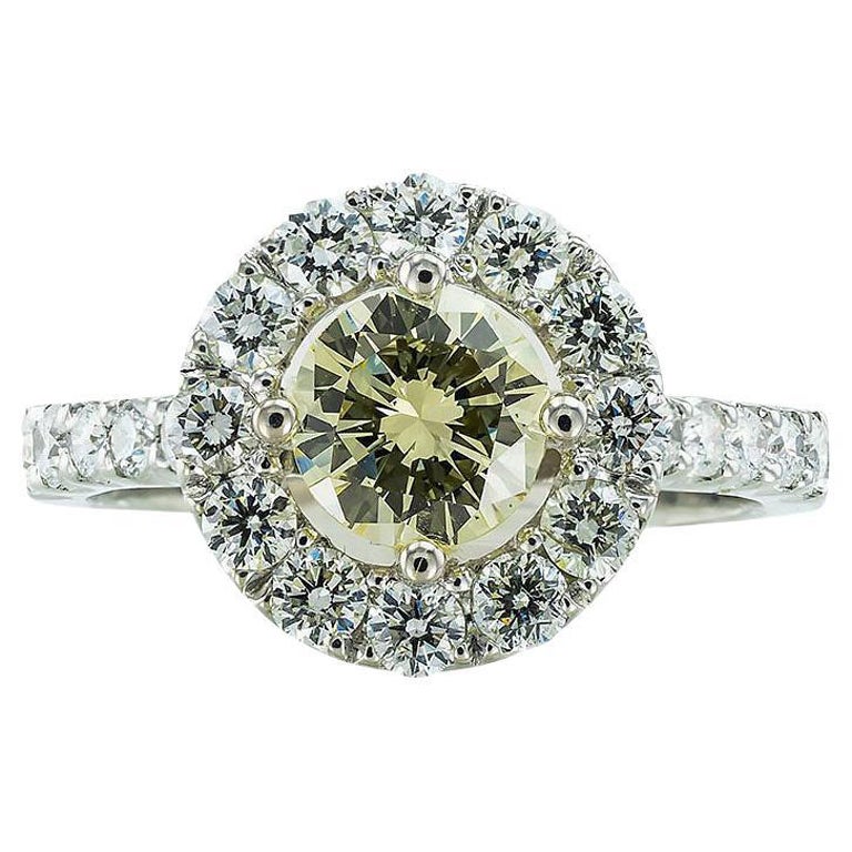 Lite Yellow 1.10 Carat Diamond Solitaire Engagement Ring at 1stDibs