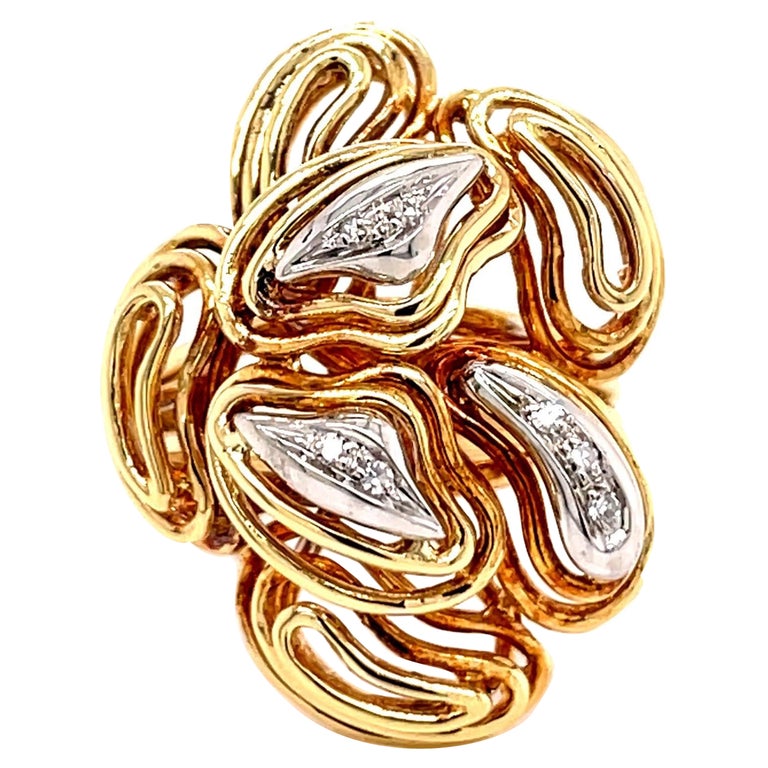 Vintage 18K Yellow Gold and Diamond Paisley Ring at 1stDibs