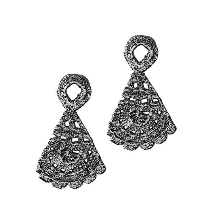 Morgana Drop Earrings in Lace Crochet in Gun Metal For Sale at 1stDibs