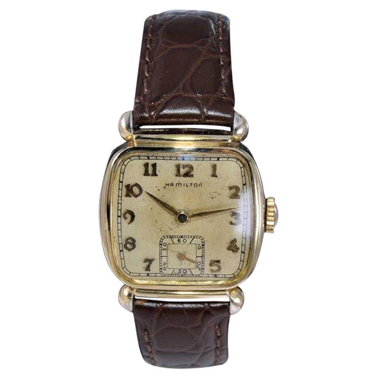 Hamilton Yellow Gold Filled Art Deco Cushion Shaped Watch from 1940's ...