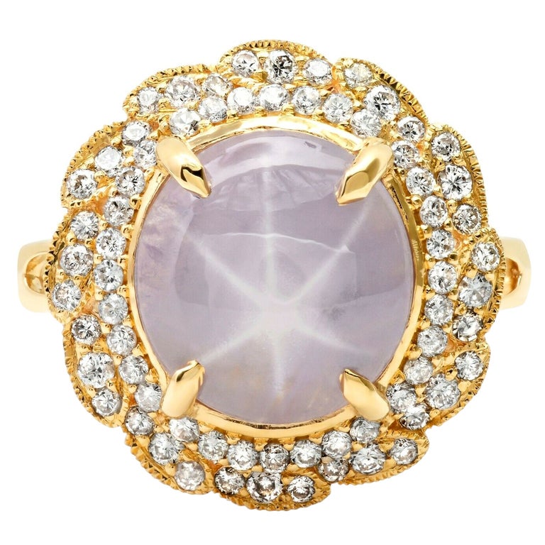 Star Asterism 6.40 Carat Center Sapphire Diamond 7.14 TCW Yellow Gold ...