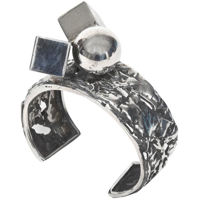 Modernist Brutalist Design Sterling Silver Cuff Bracelet By Rachel Gera ...