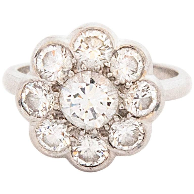 Diamond Platinum Daisy Cluster Ring For Sale at 1stDibs