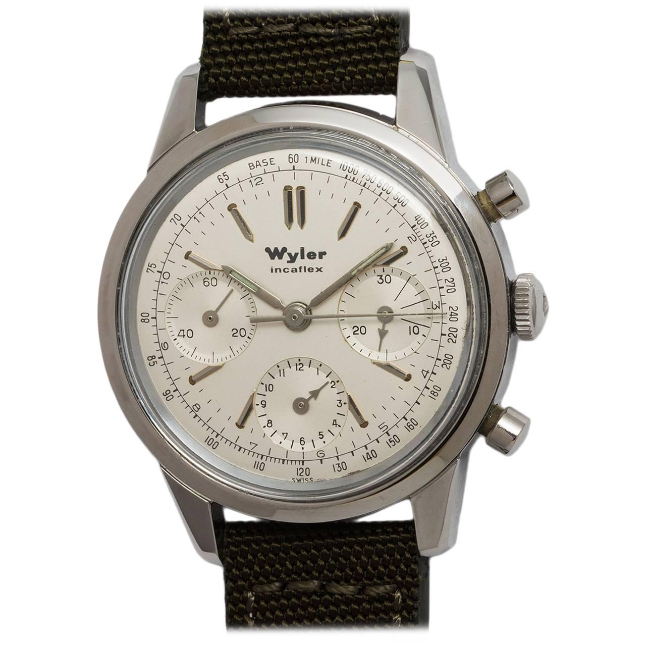 Wyler Stainless Steel Incaflex Chronograph Wristwatch For Sale at 1stdibs