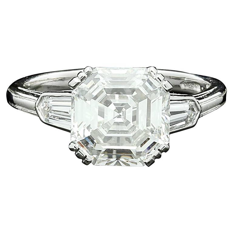 3.07 Carat Asscher Cut Diamond Solitaire Ring With Bullet Shoulders By ...