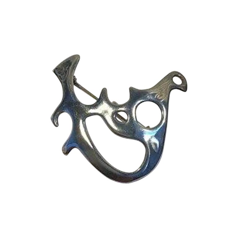 Marius Hammer Art Nouveau Sterling Silver Brooch with Enamel, Norway ...