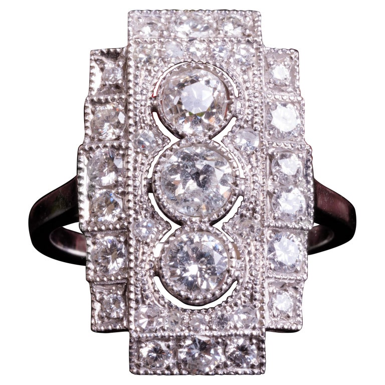 Vintage 2CT Diamond Engagement Art Deco Style Ring, Art Deco Diamond ...