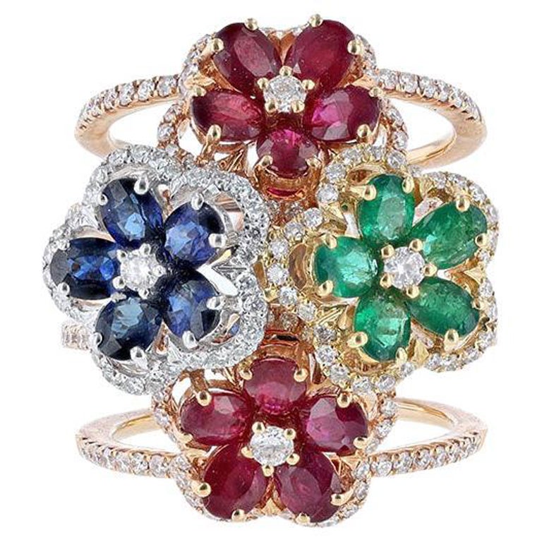 Hannah Martin Sapphire Ruby Gold Sculptural Pyramid Ring For Sale at ...