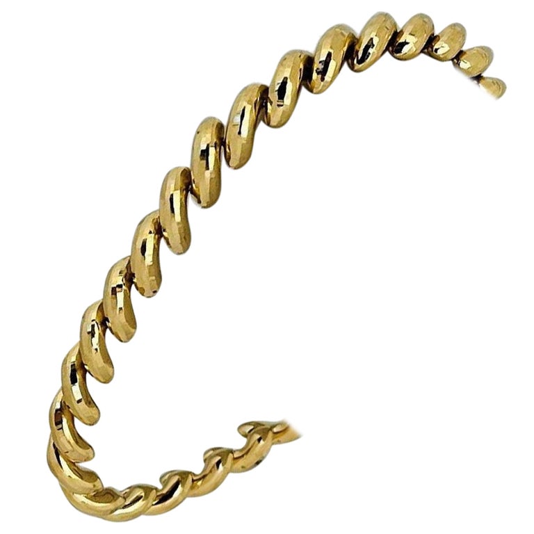 14 Karat Yellow Gold Ladies Beveled Macaroni San Marco Link Bracelet ...