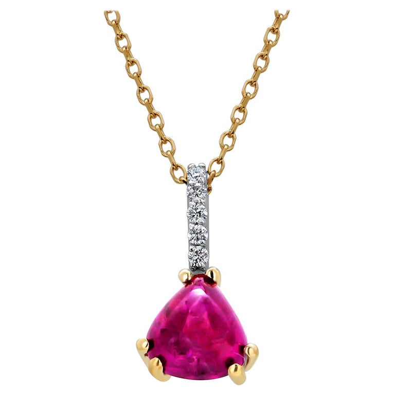 Pear Shaped Cabochon Burma Ruby and Diamond Bail Drop Gold Necklace ...