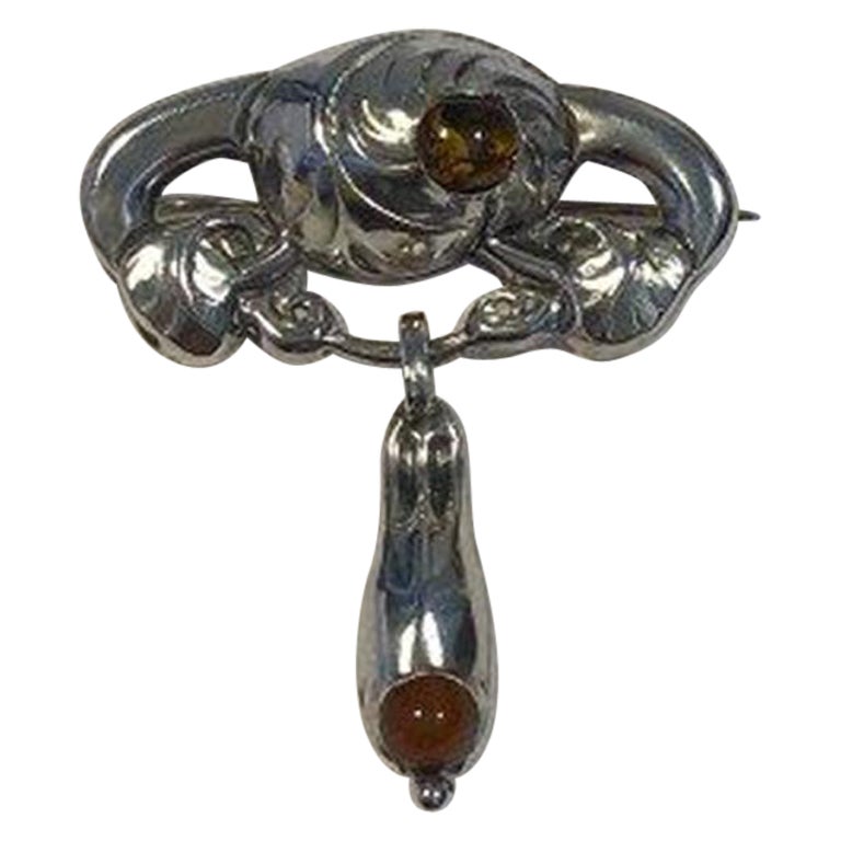 Marius Hammer Art Nouveau Sterling Silver Brooch with Enamel, Norway ...
