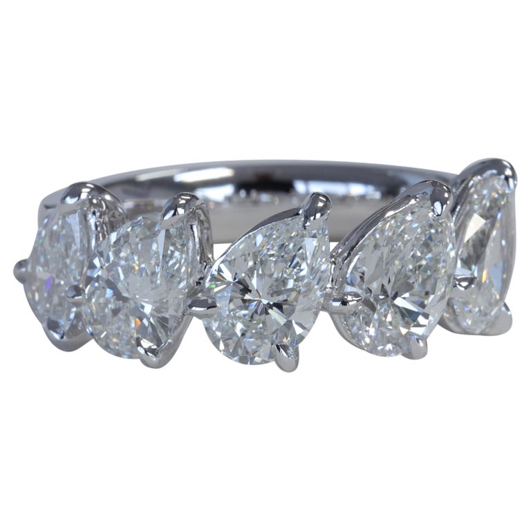 Large Pear Shape Diamond 5 Stone Anniversary Wedding Band Ring GIA For ...