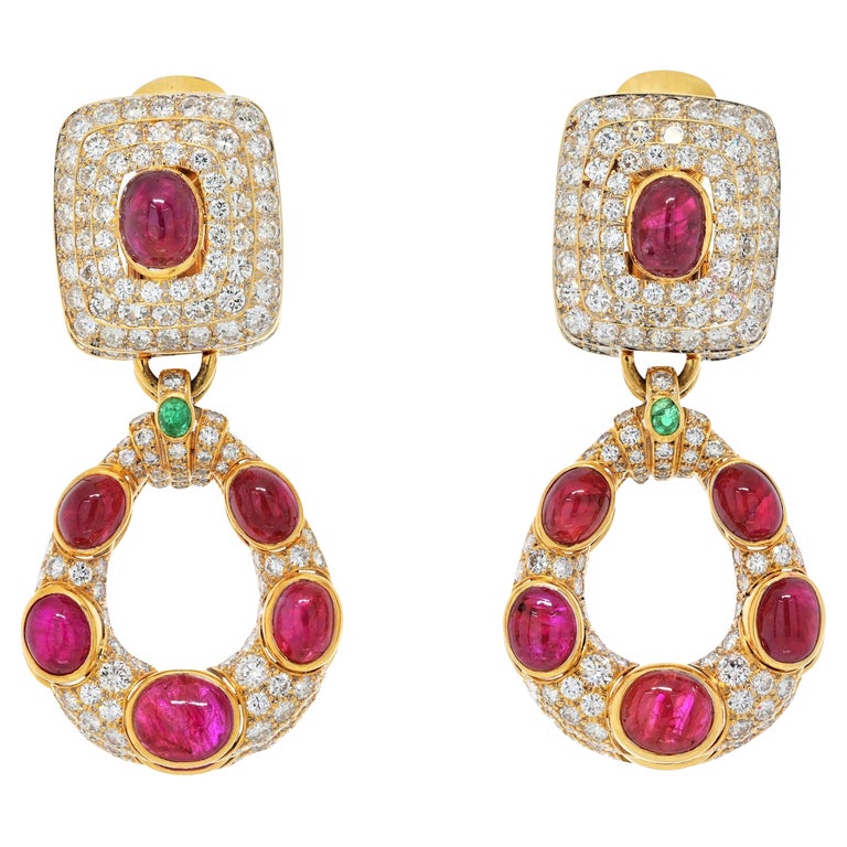 David Webb Diamond and Ruby Door Knocker Earrings For Sale at 1stDibs