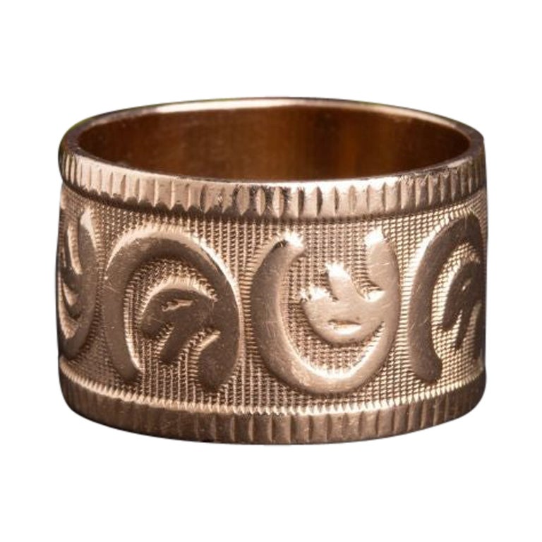 Customizable Vintage Rose Gold Wide Cigar Stacking Band Ring, Modernist ...