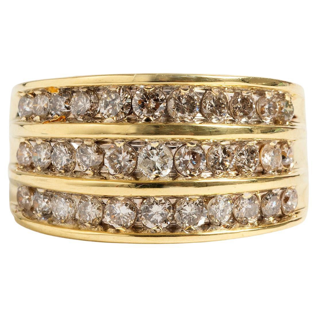 Diamond Solitaire, Tri-Colored Gold Band Ring, with Certificate at 1stDibs