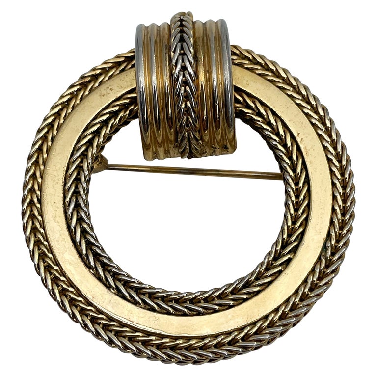 1958 Vintage Christian Dior Gold Tone Round Brooch at 1stDibs