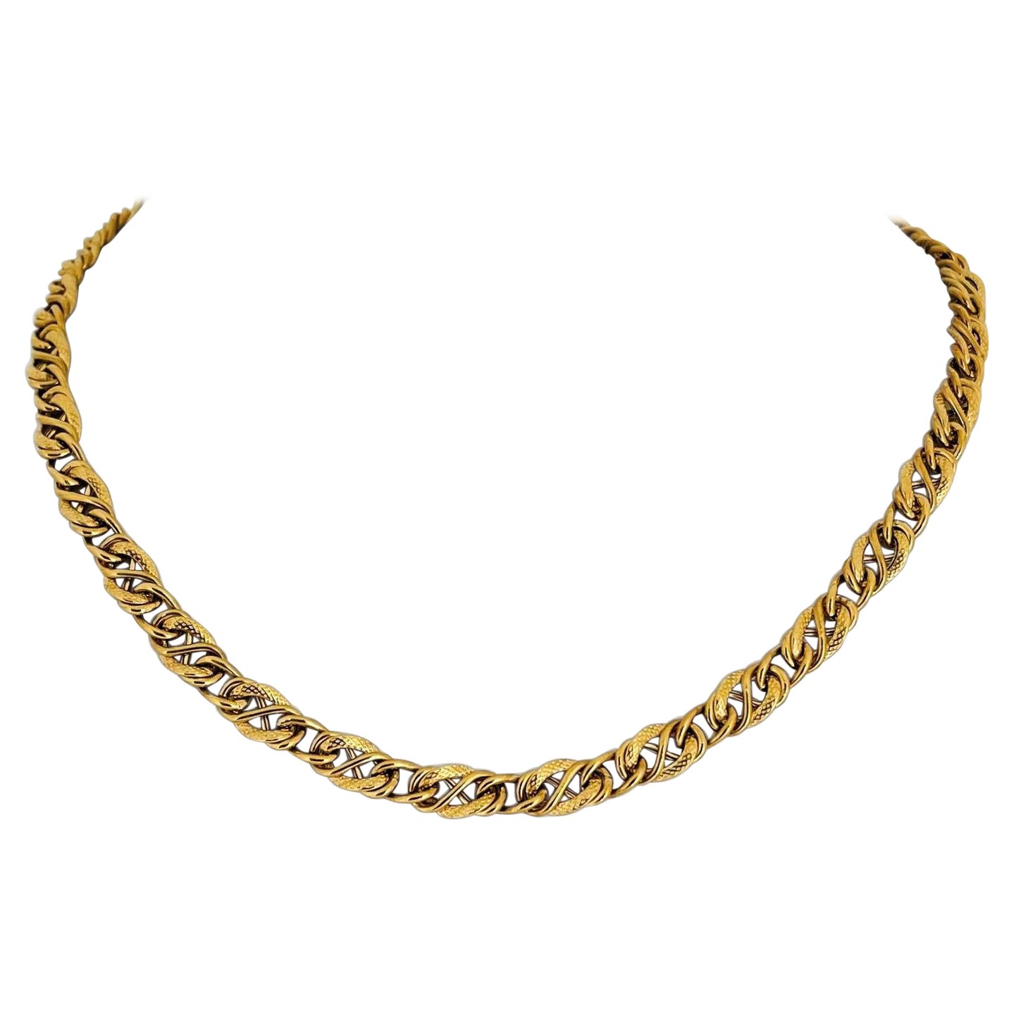 18 Karat Yellow Gold Hollow Textured Fancy Curb Link Necklace, Italy at ...