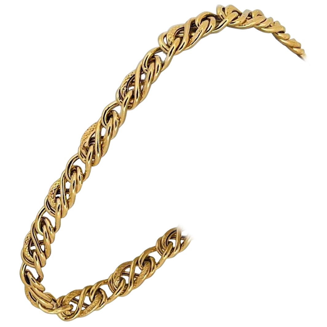 18 Karat Yellow Gold Hollow Textured Fancy Curb Link Necklace, Italy ...