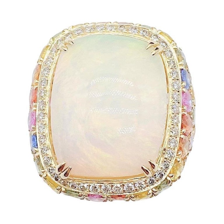 9,939 Rare 18KT Gold Large Fancy Opal Rainbow Sapphire Diamond Ring For ...
