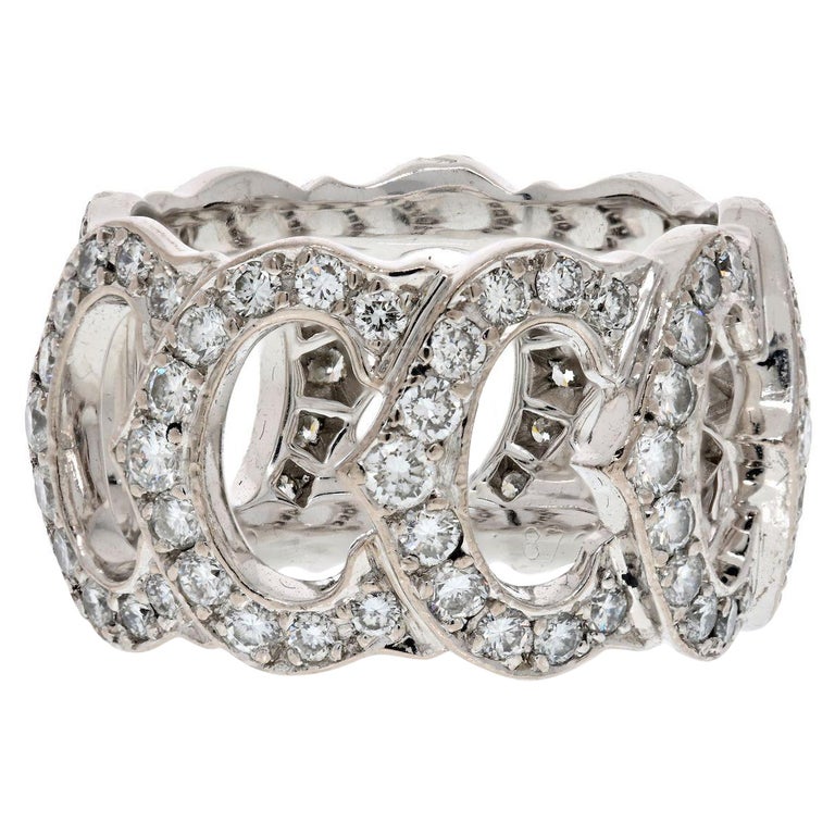 Cartier 18K White Gold All Diamond C Ring at 1stDibs