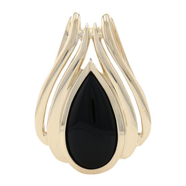 Yellow Gold Onyx Solitaire Slide Enhancer Pendant, 10k Pear Cabochon ...